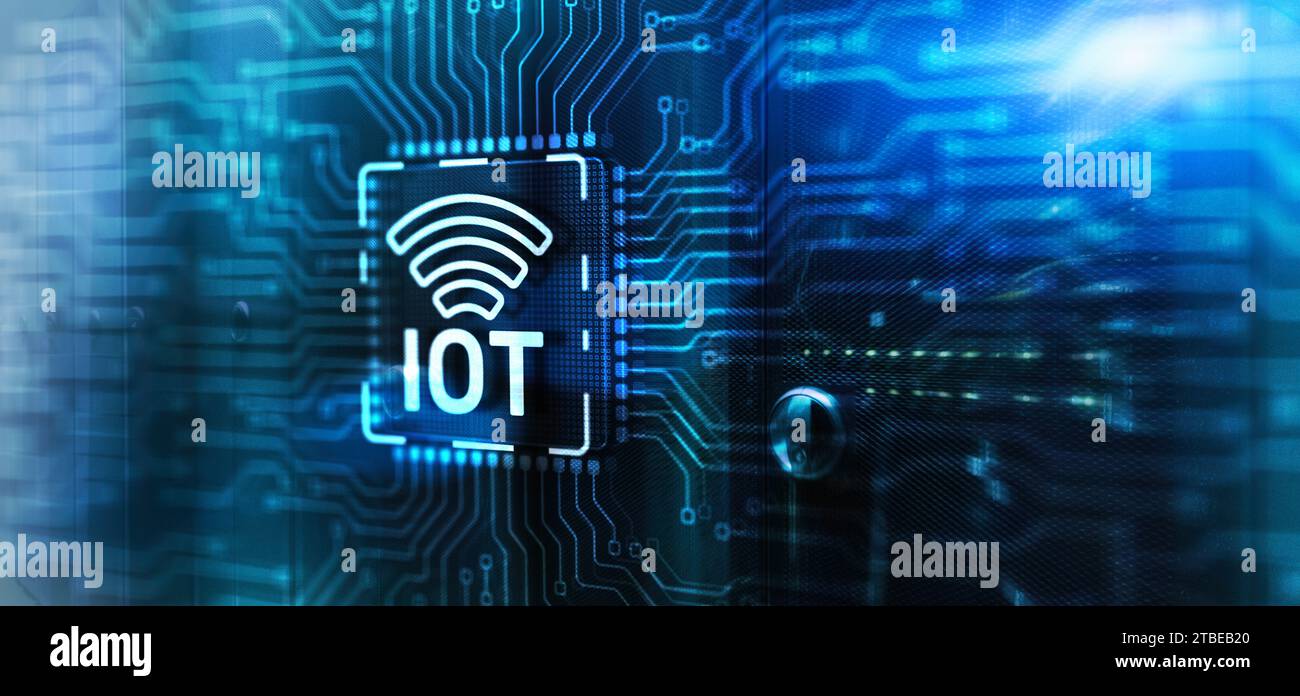 Internet of Things IOT concept. Electric circuits graphic background ...