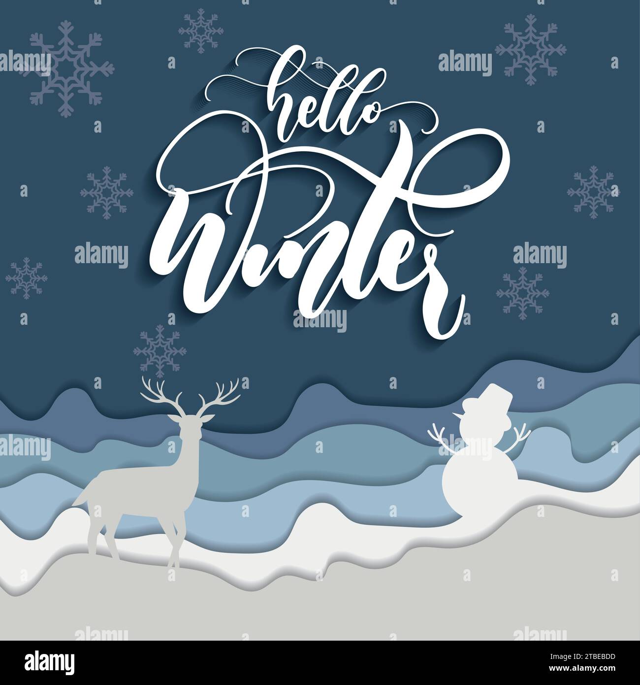Blue winter landscape paper art poster Vector Stock Vector Image & Art ...