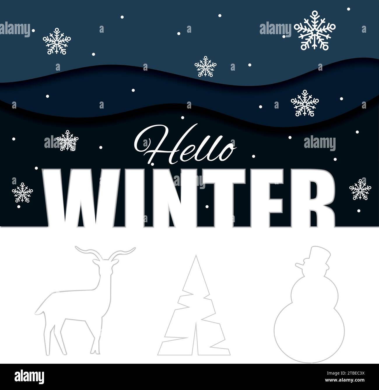 Hello winter poster with christmas icons Paper art poster Vector Stock ...