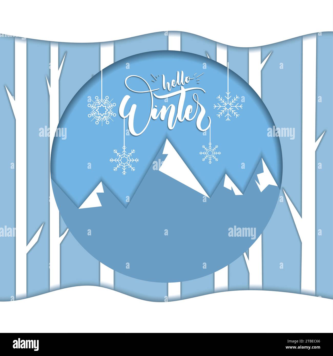 Snow mountains hello winter badge paper art Vector Stock Vector Image ...