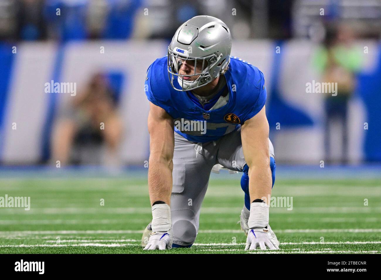 Detroit Lions defensive end Aidan Hutchinson lines up during the second ...
