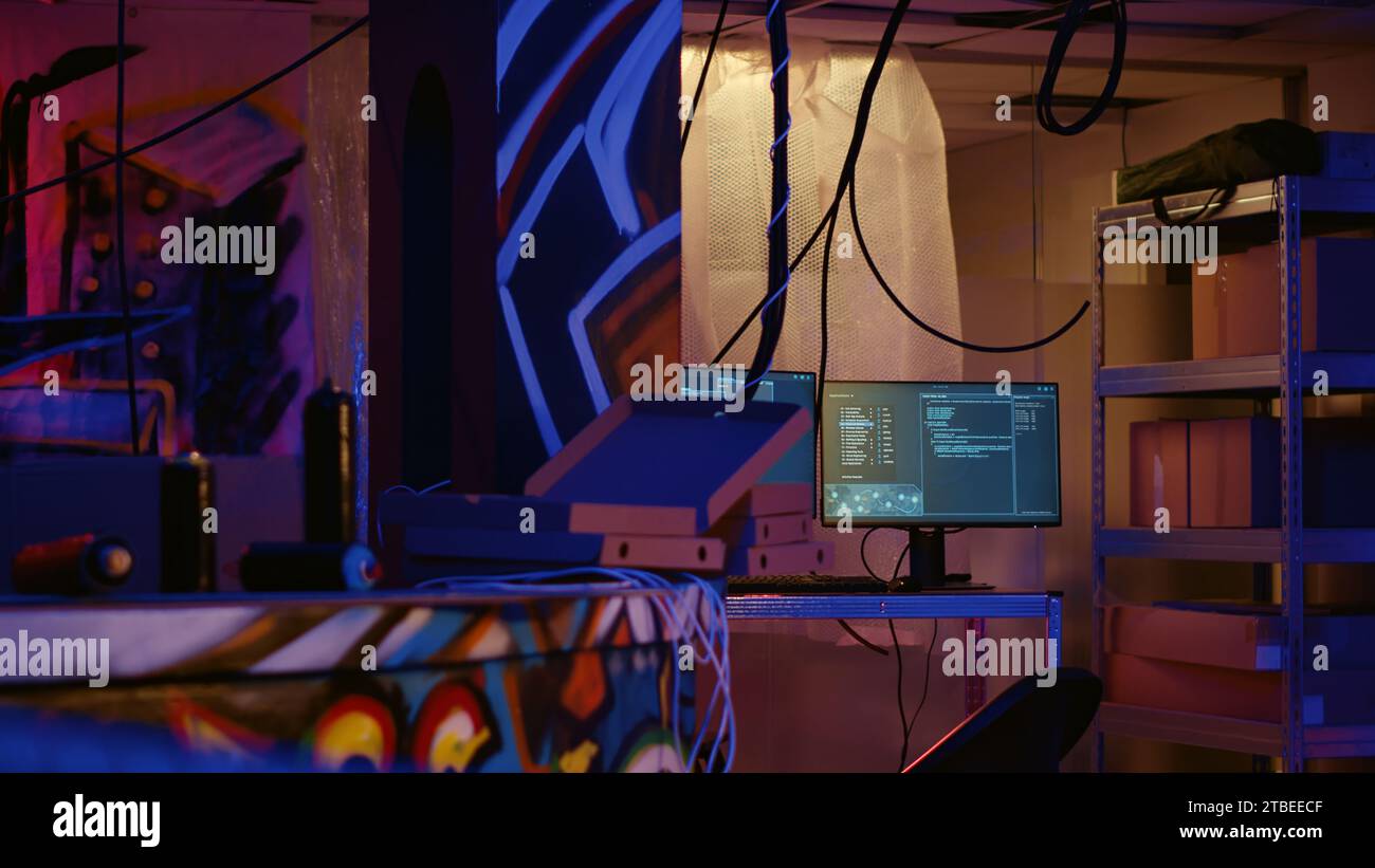 Zoom in on advanced technology computers left open running code in ...