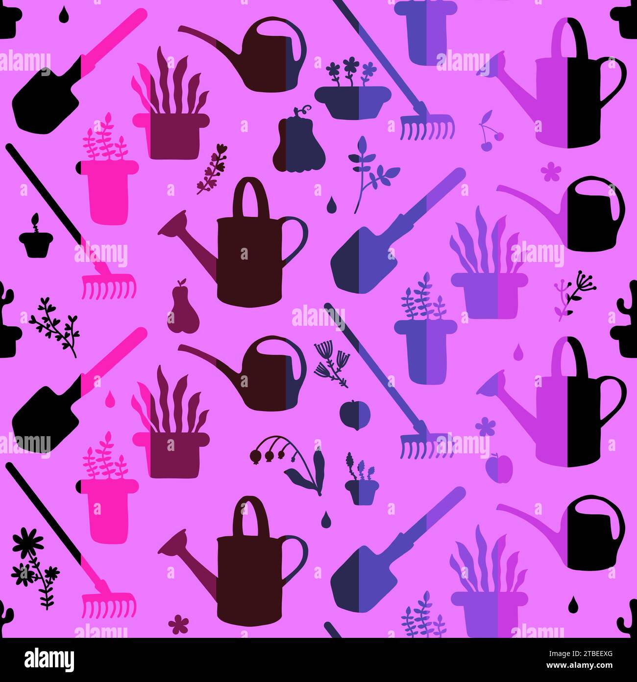 Garden tools seamless shovels and watering can and rake pattern for ...