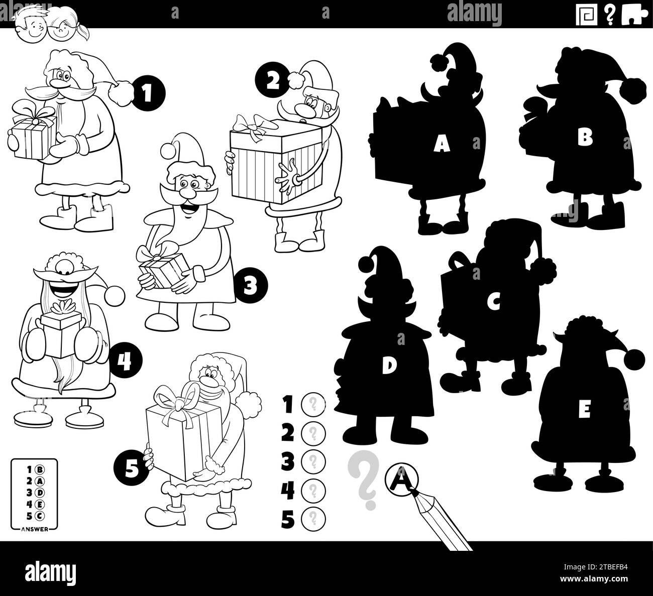 Cartoon illustration of finding the right shadows to the pictures ...