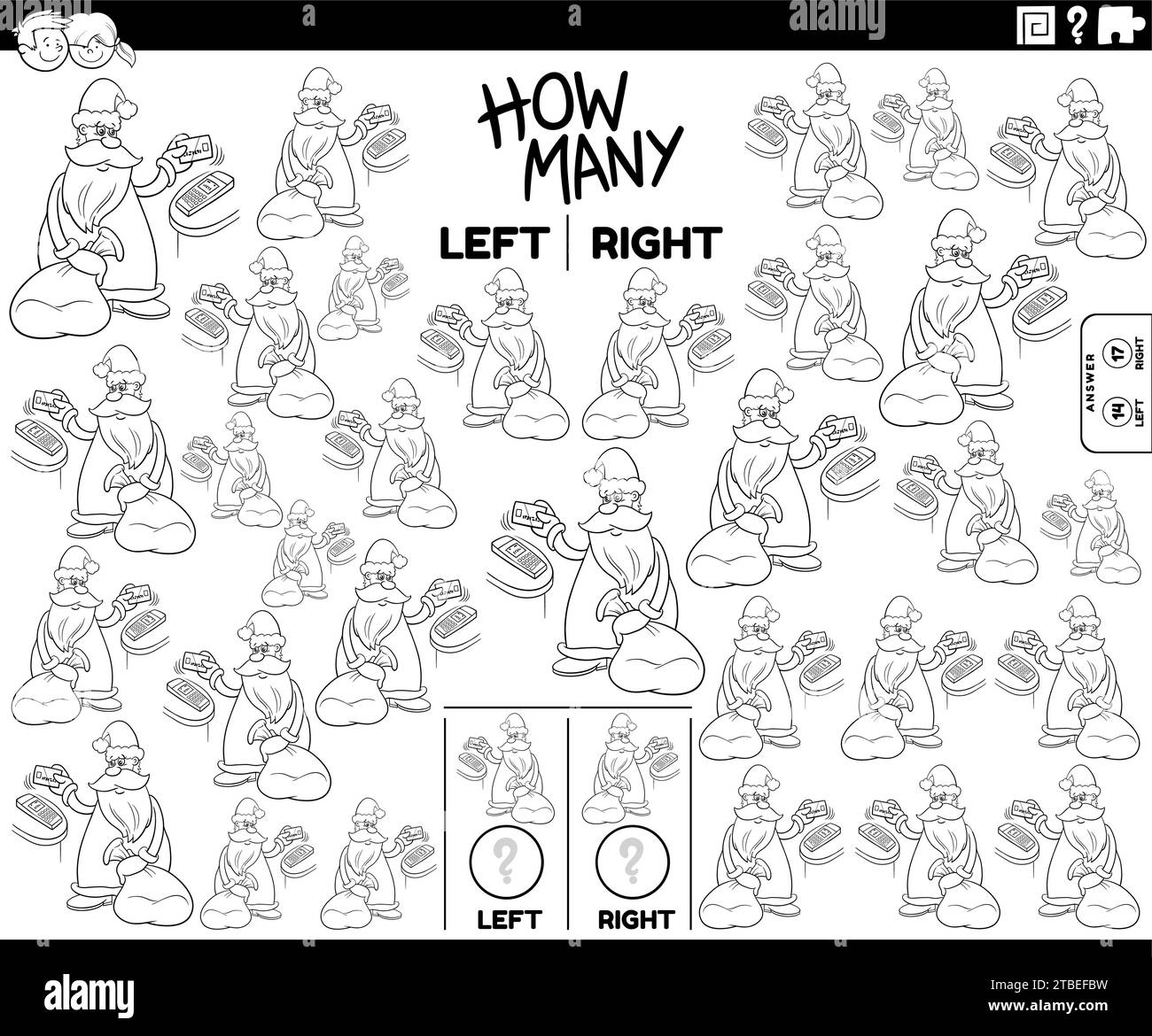 Cartoon illustration of educational game of counting left and right ...