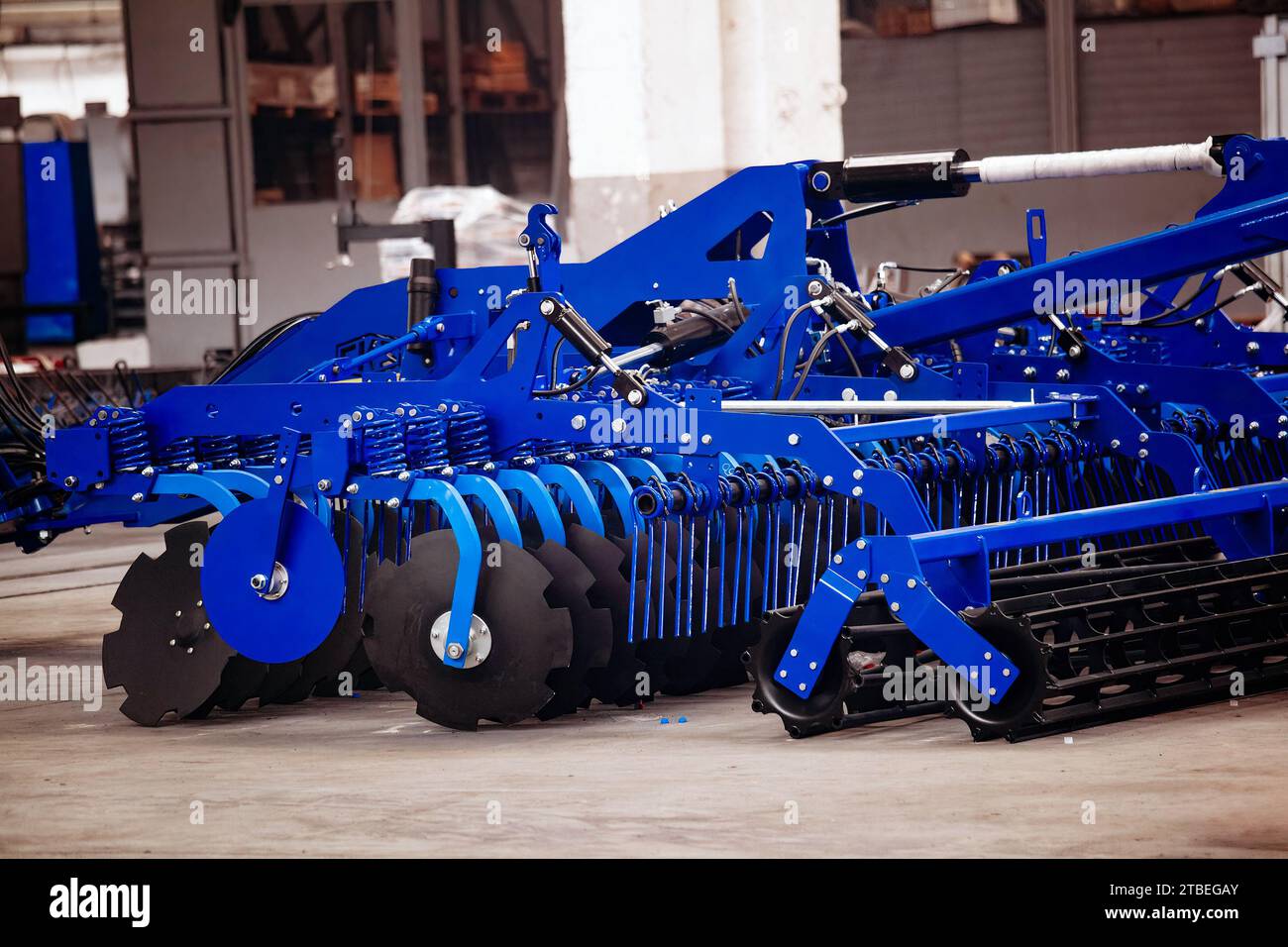 Modern manufactured agricultural disc cultivator in factory Stock Photo ...