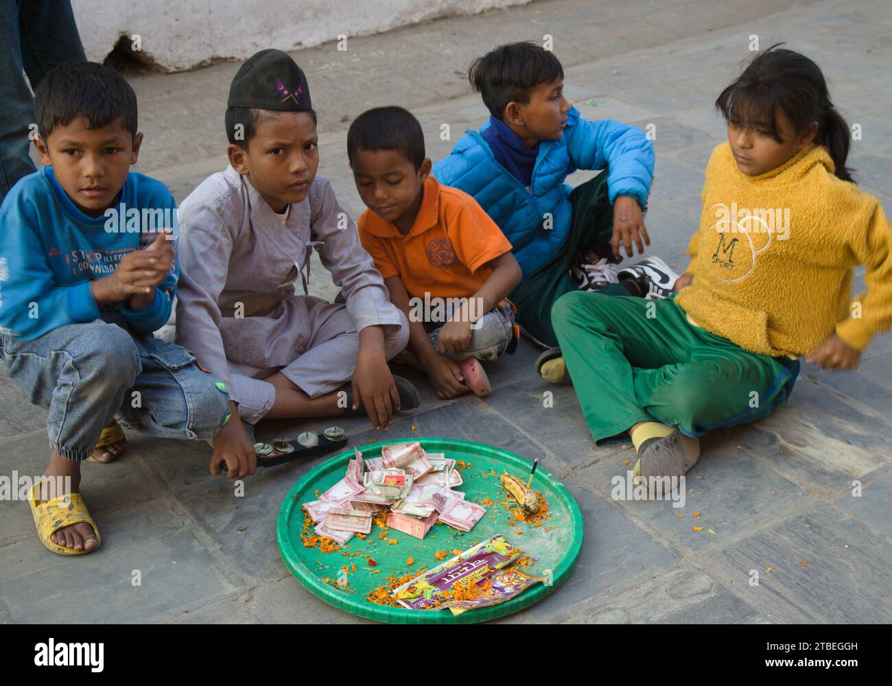 Nepal, Kathmandu, Tihar Festival, children, asking for money Stock ...