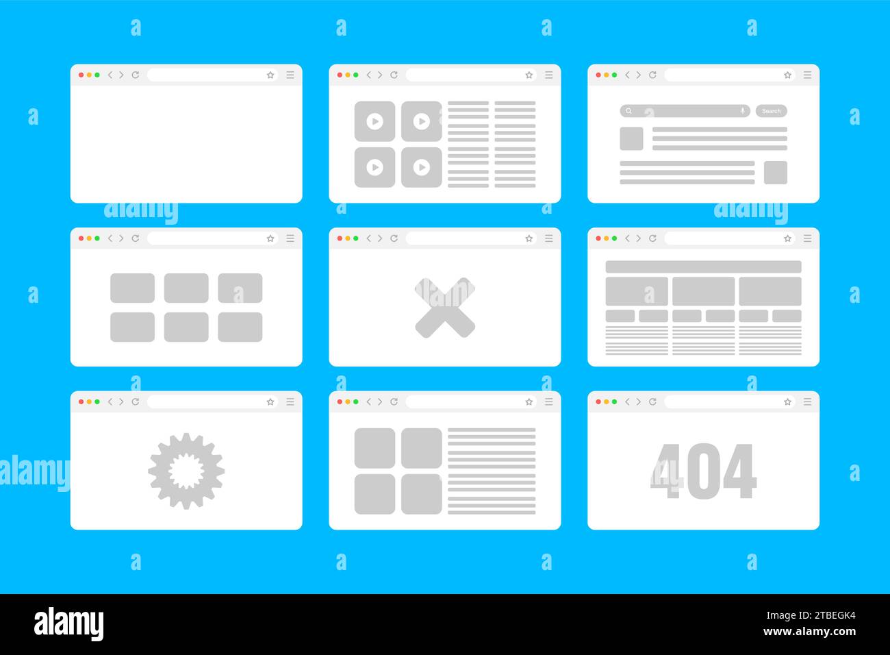 Web browser window, pages layout with toolbar and search field. Modern ...