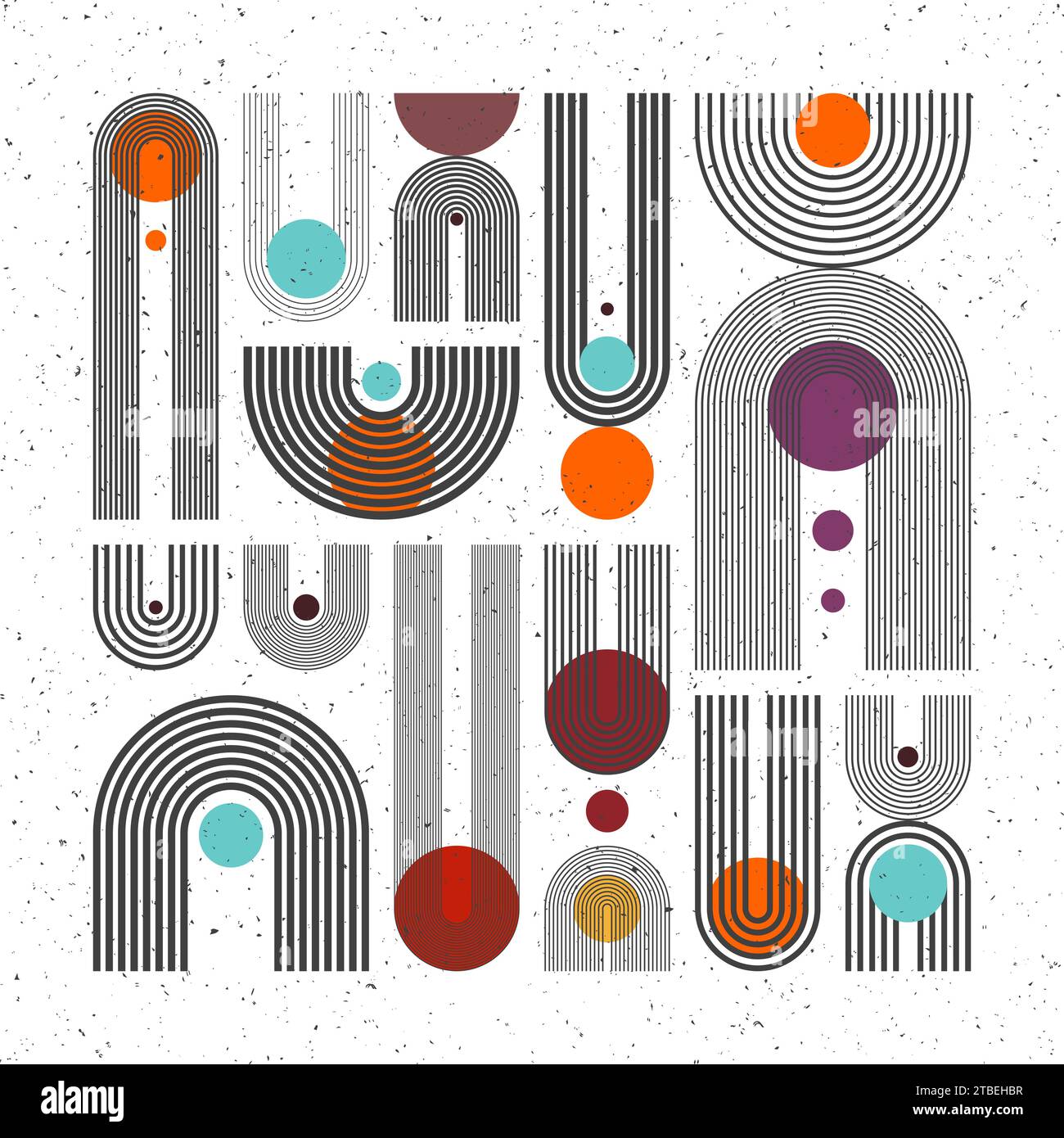 Mid century arch, circle elements, modern geometric shapes with grunge ...