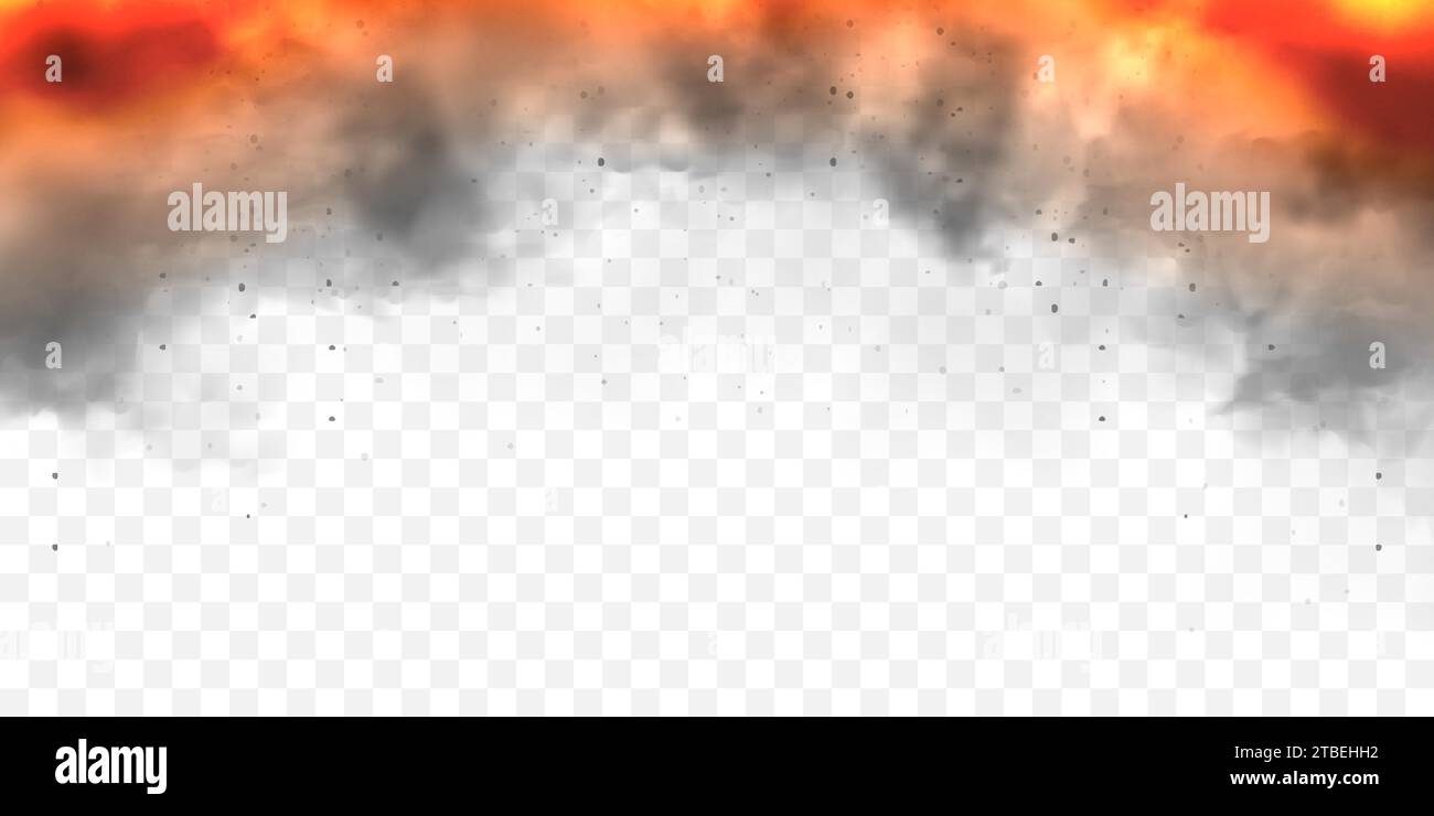 Realistic black smoke clouds and fire. Flame blast, explosion. Stream ...