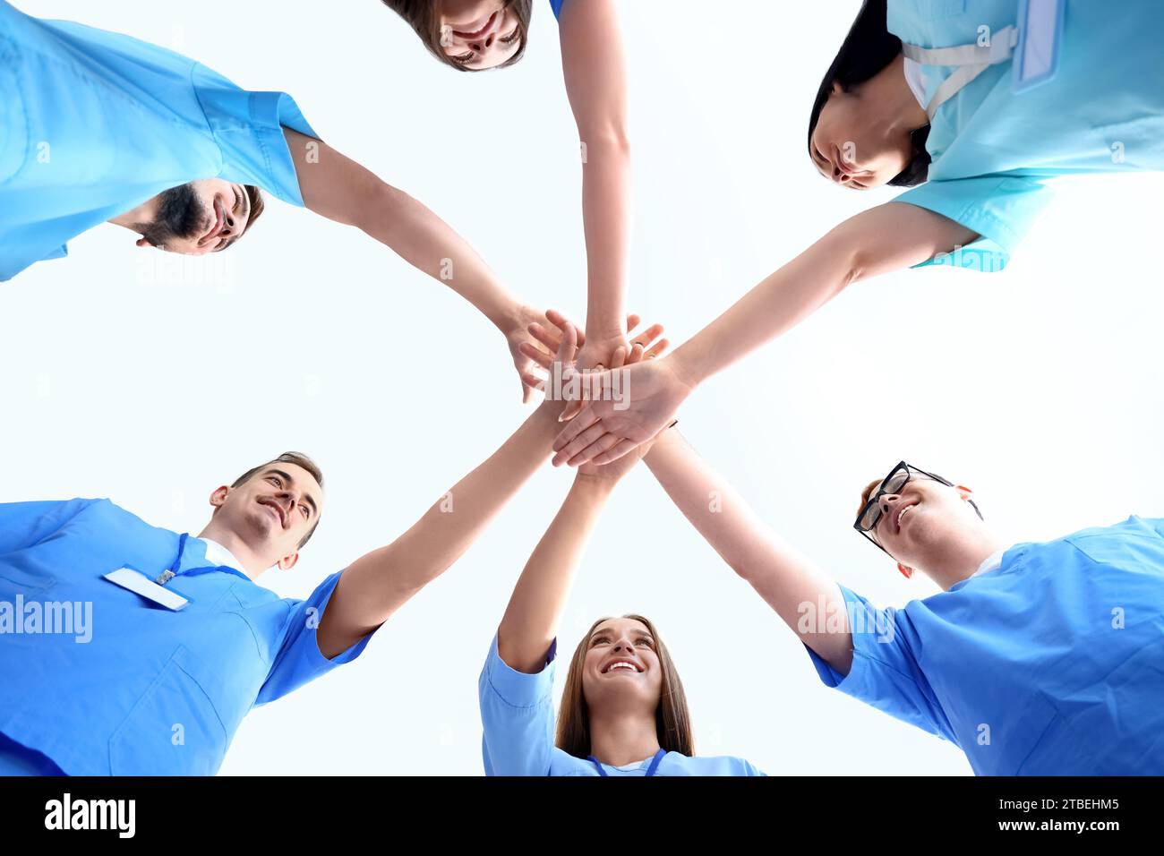 Group of medical students putting hands together, bottom view Stock ...