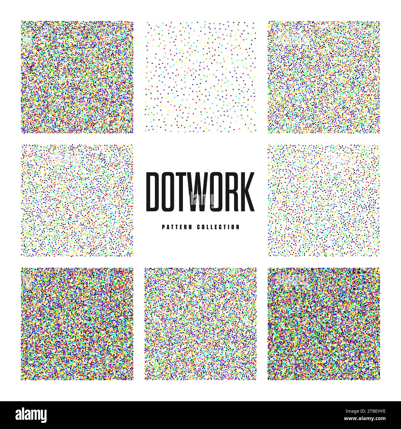 Square shaped dotted objects, vintage stipple elements. Stippling, dotwork drawing, shading ...