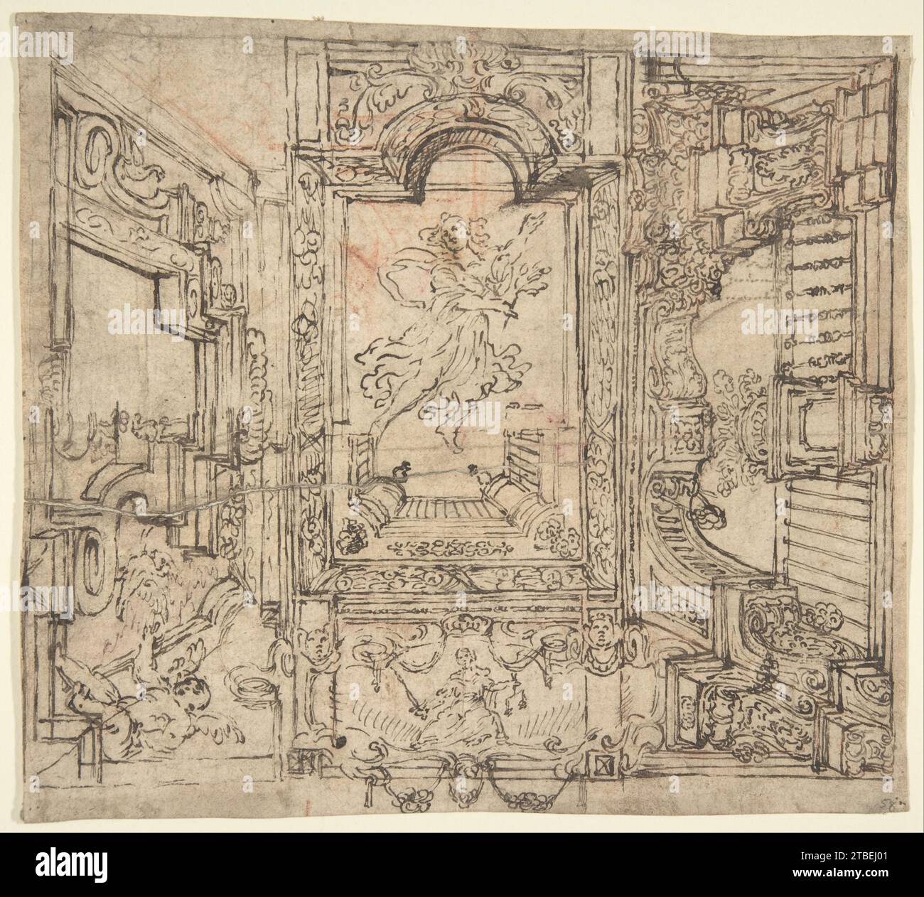 Design for a Painted Ceiling: Perspective Architectural with a Figure ...