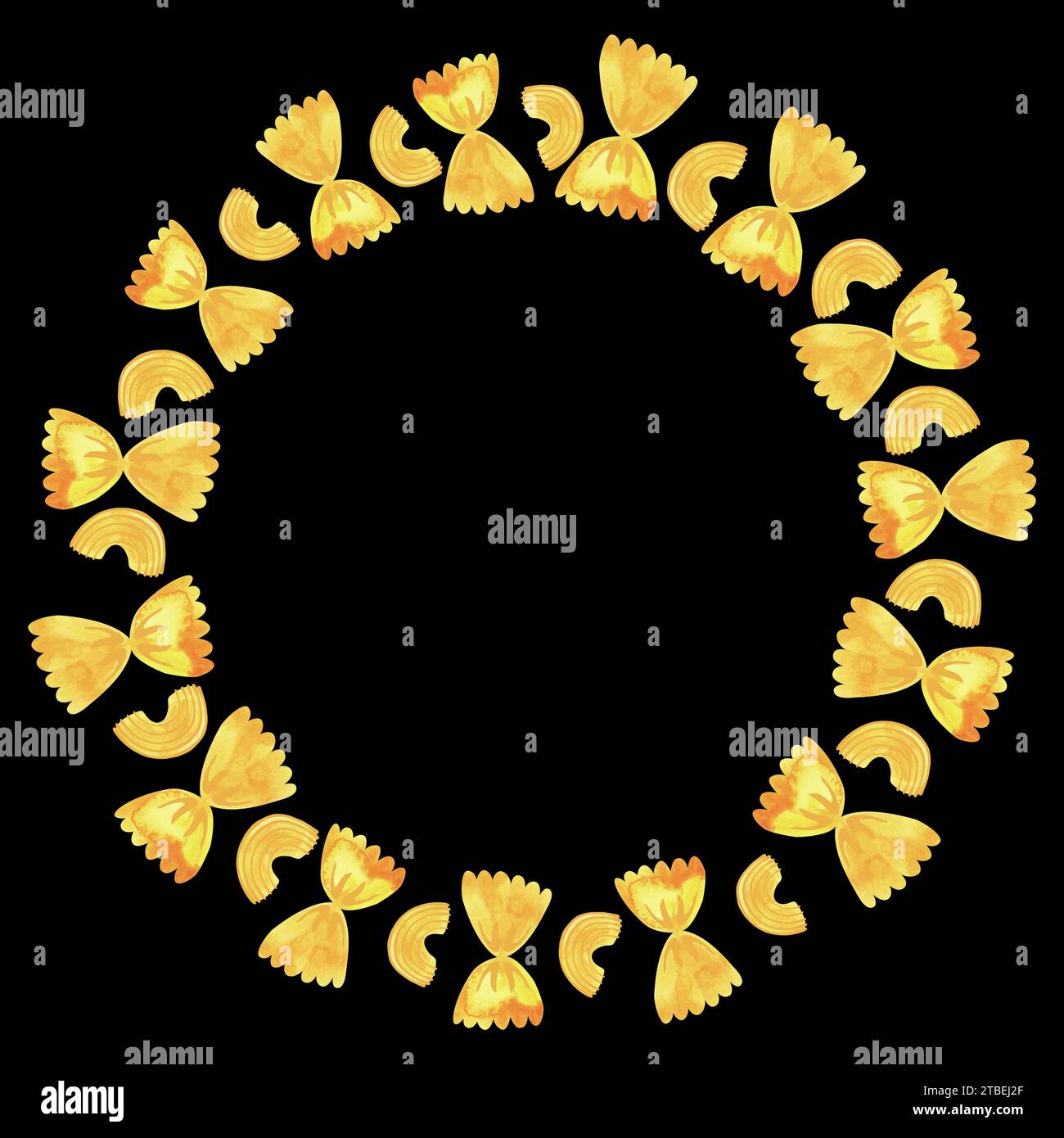 Round frame made of different types of Italian pasta for designing ...