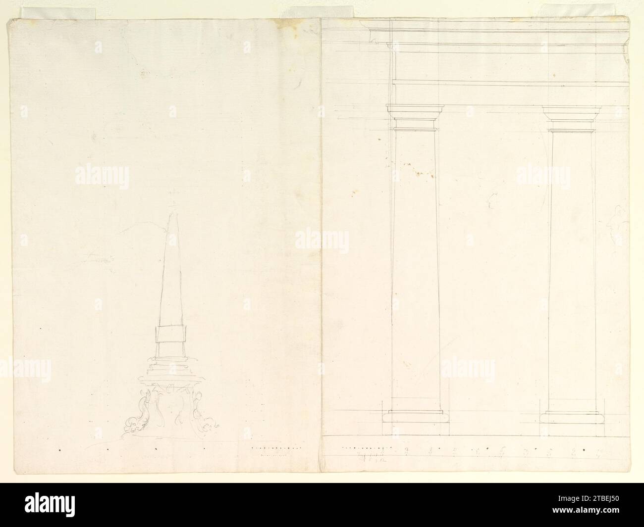 Design for an Obelisk; Partial Design in Elevation for Colonnade in the ...