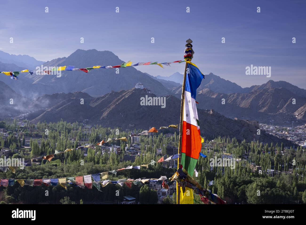 Panorama over Leh and the Namgyal Tsemo Gompa monastery on Tsenmo Hill ...