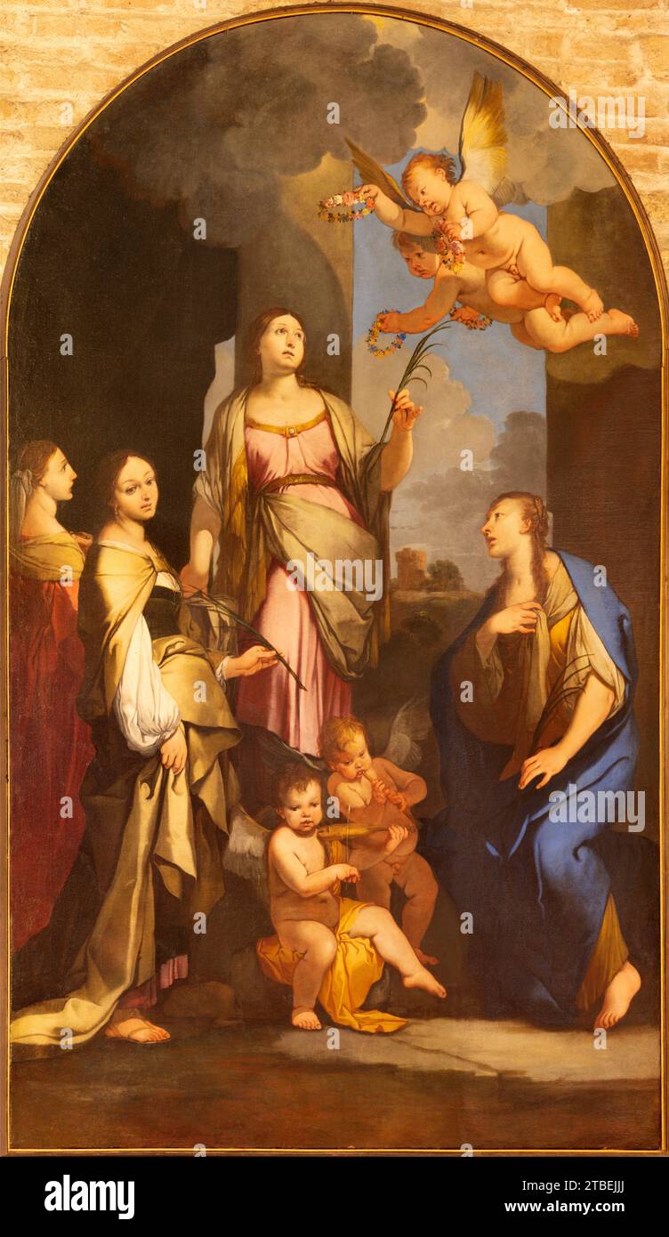 Title: VICENZA, ITALY - NOVEMBER 6, 2023: The painting of holy martyrs ...