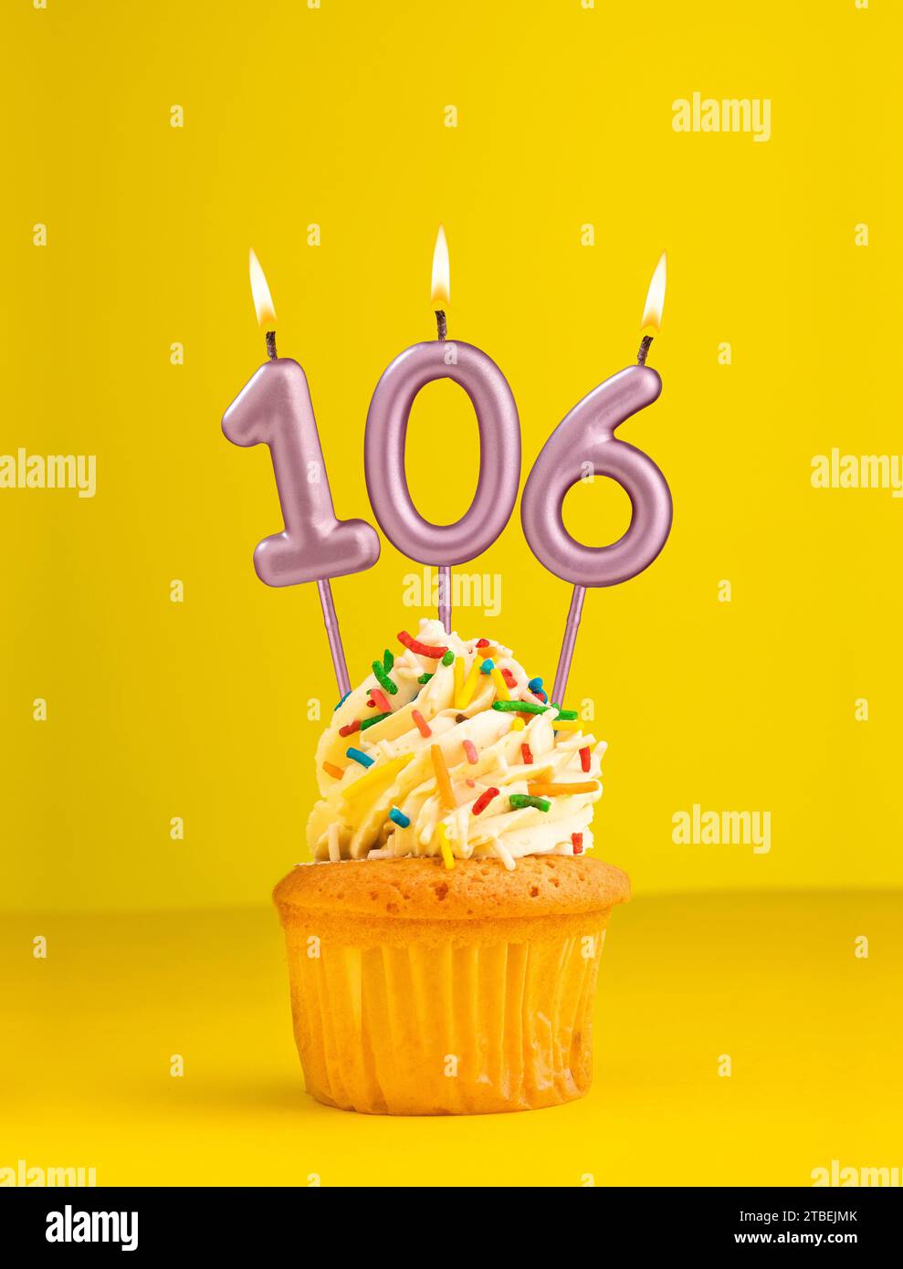 Number 106 candle - Birthday card design in yellow background Stock ...