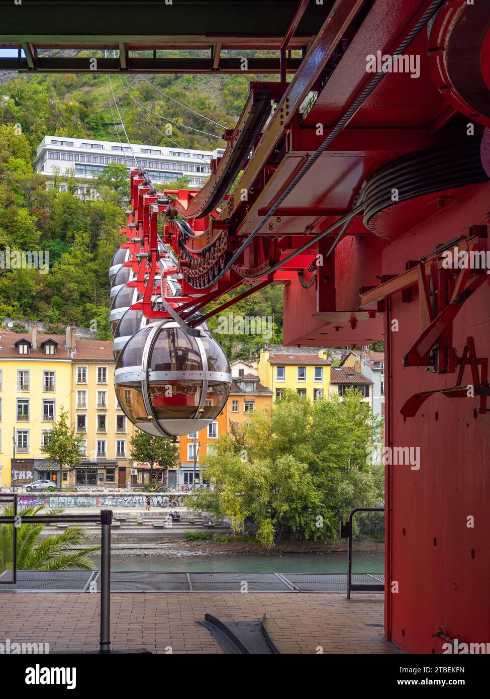 Grenoble, France - October 1, 2023: The Bastille cable car in Grenoble ...