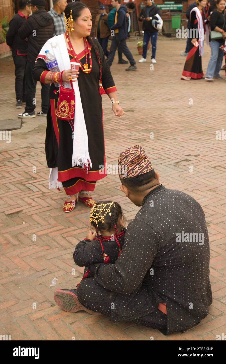 Nepal, Kathmandu, Tihar Festival, parents and child, family, people ...