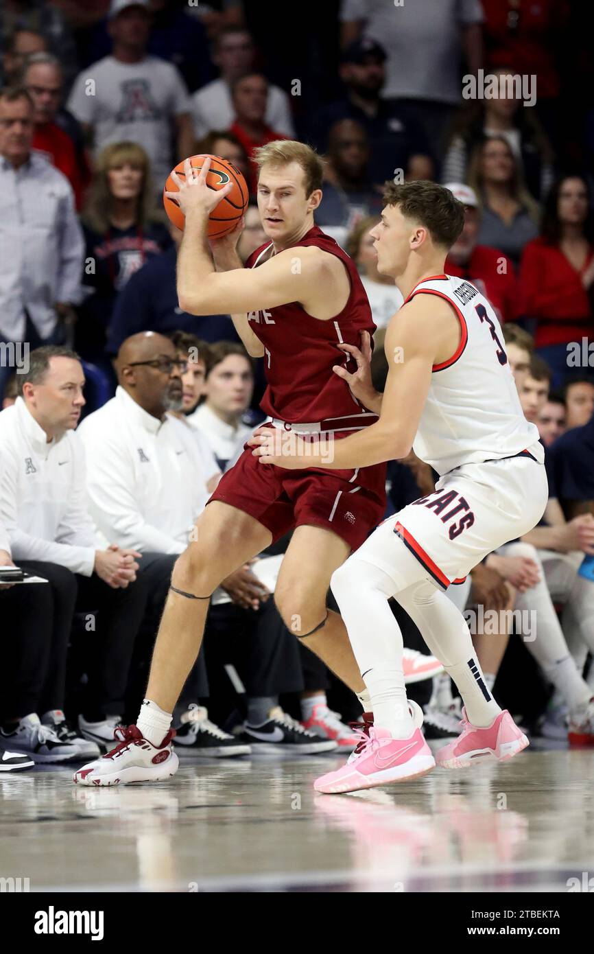 TUCSON, AZ - DECEMBER 02: Arizona Wildcats guard Pelle Larsson #3 guards Colgate Raiders forward ...