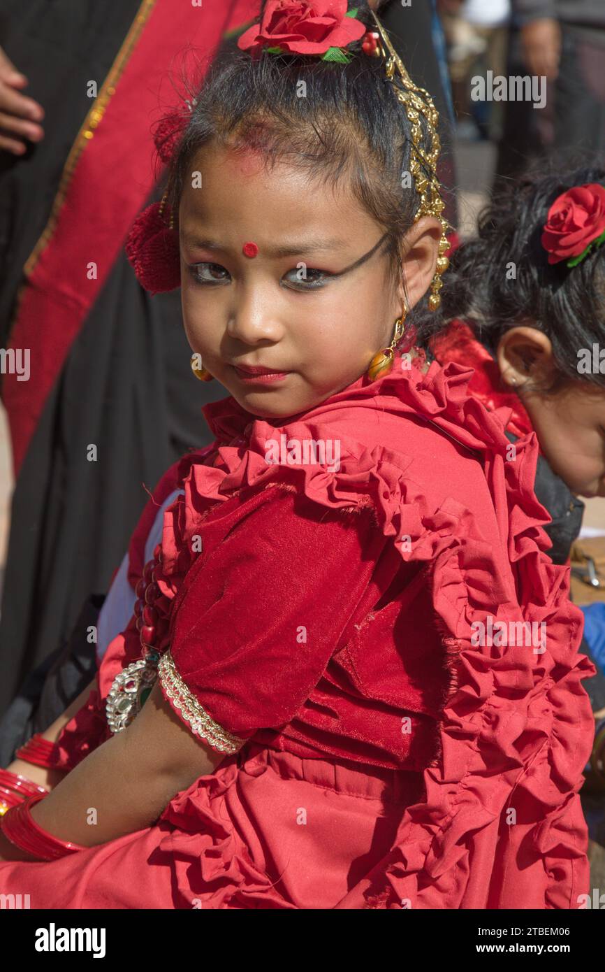 Nepal, Kathmandu, Tihar Festival, people, young girl, child, portrait ...