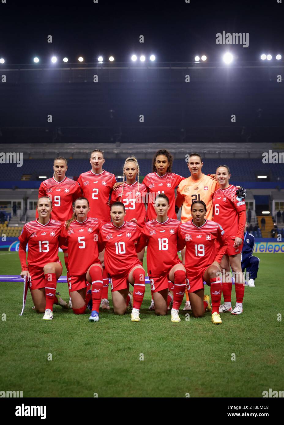 Parma, Italy. 5th Dec, 2023. The Swtizerland starting eleven line up ...