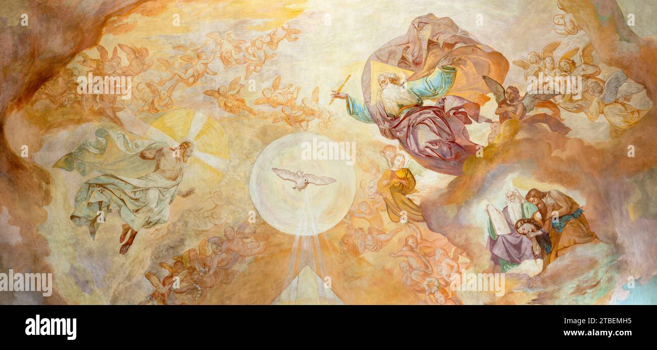 VICENZA, ITALY - NOVEMBER 7, 2023: The fresco of Holy Trinity on the ...