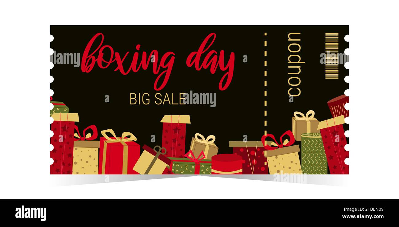 Boxing Day coupon color template layout vector. Big sale text. Boxes at ...