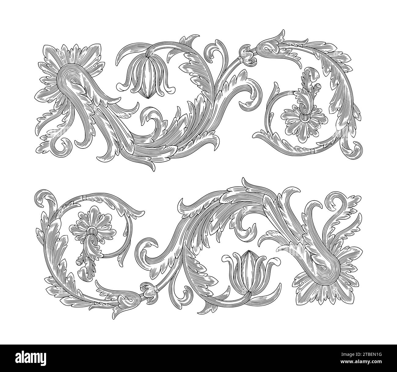 Vintage baroque floral ornament frame, leaf scroll engraved ...