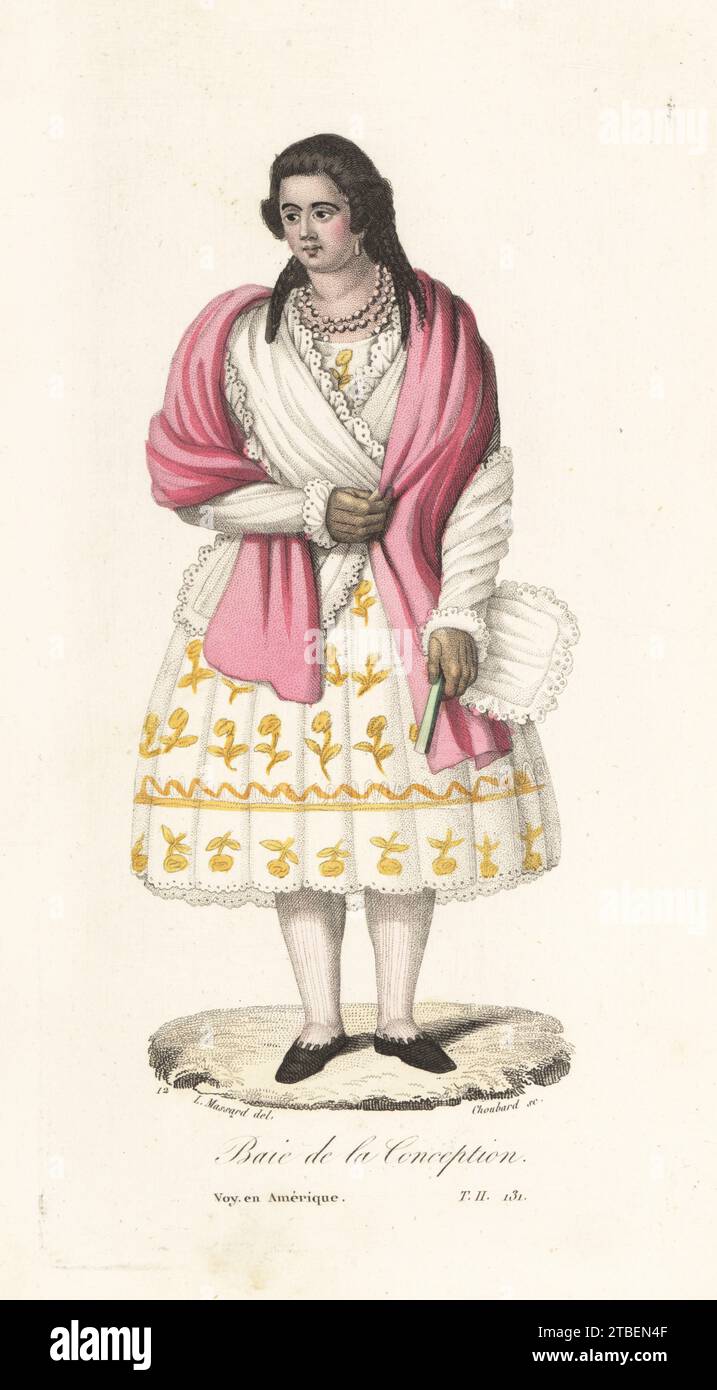 Spanish settler woman or Criollo, Bay of Concepcion, Chile. In ...