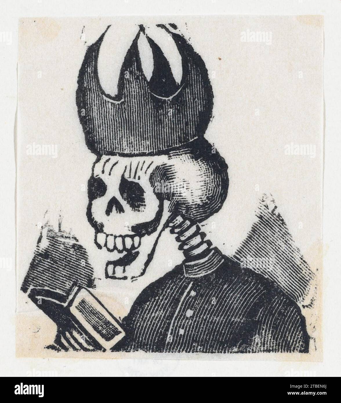 A skeleton wearing a bishop's mitre reading a book (vignette for the ...
