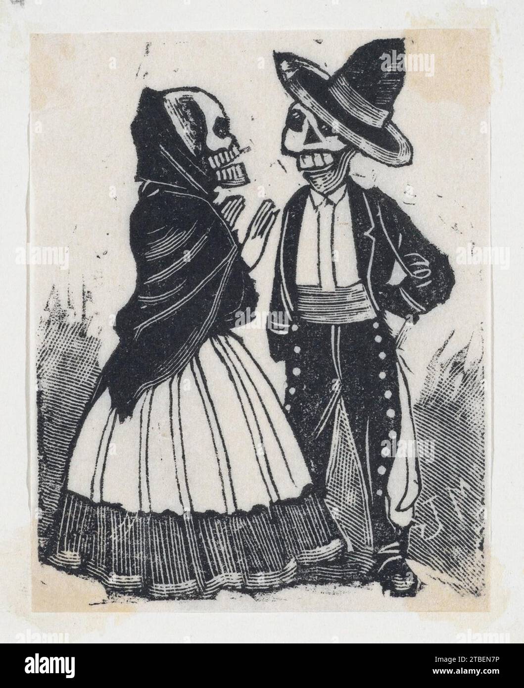 A male and female skeleton talking (vignette for the feast of the dead ...