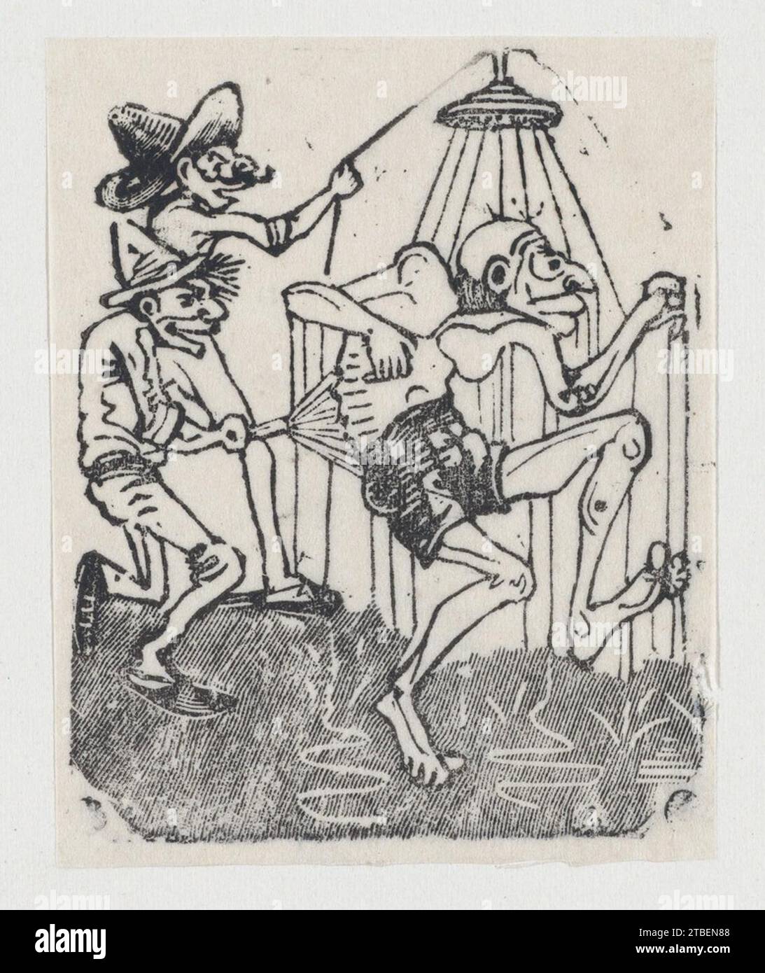 An old man having a shower accompanied by two other figures 1930 by ...