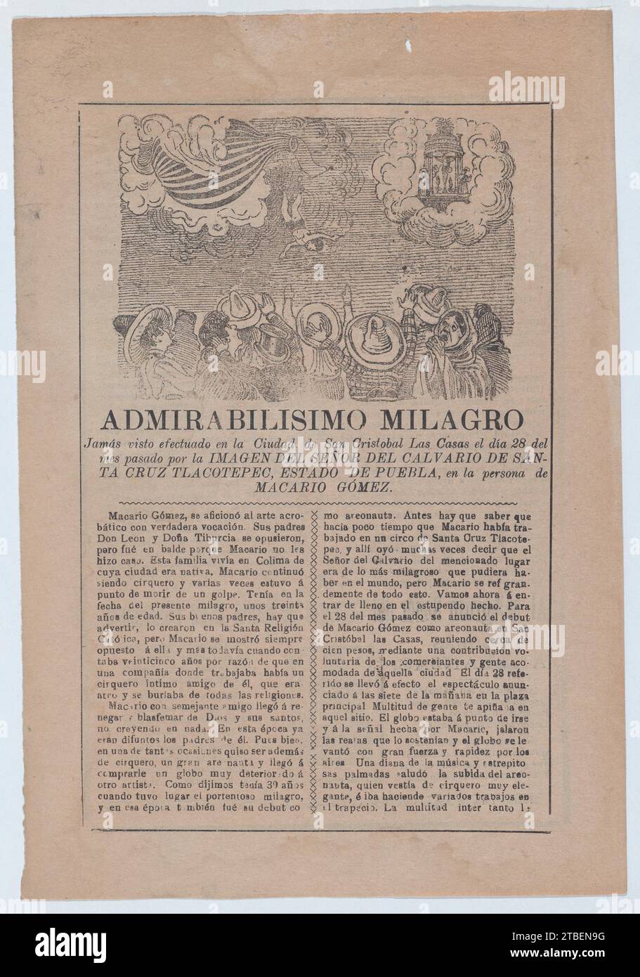 Broadsheet with a story about a miracle in San Cristobal de las Casas ...