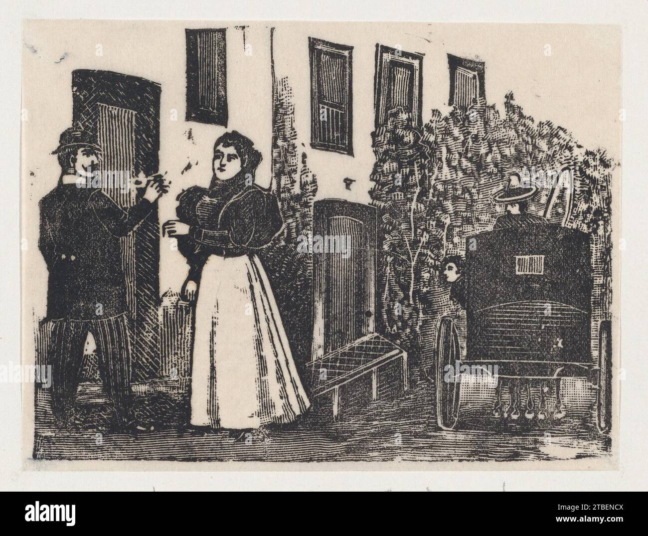 A middle-class couple (Maria la chiquita) outside a house with a ...