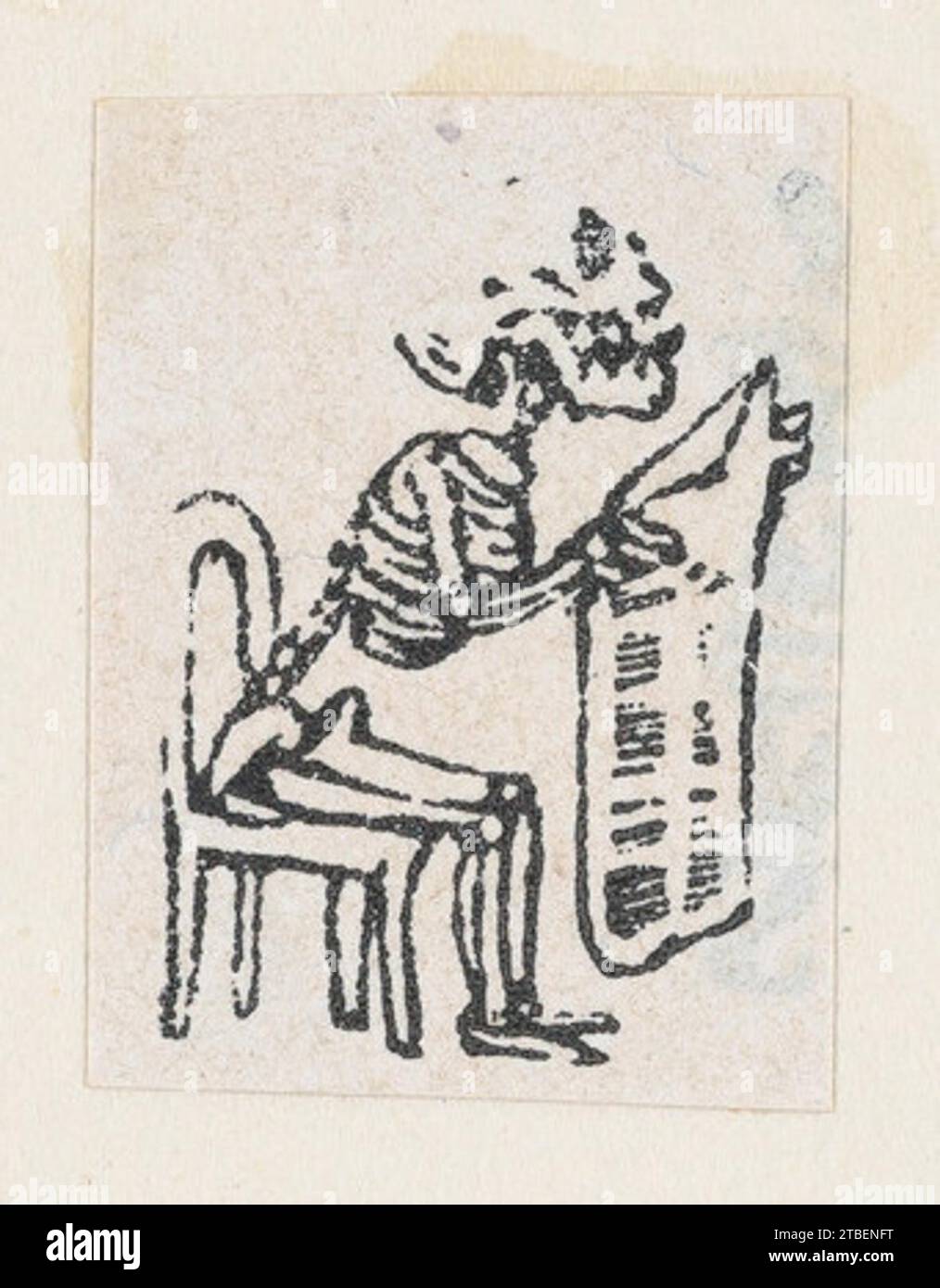 Skeleton sitting on a chair and reading a newspaper, from a broaside ...