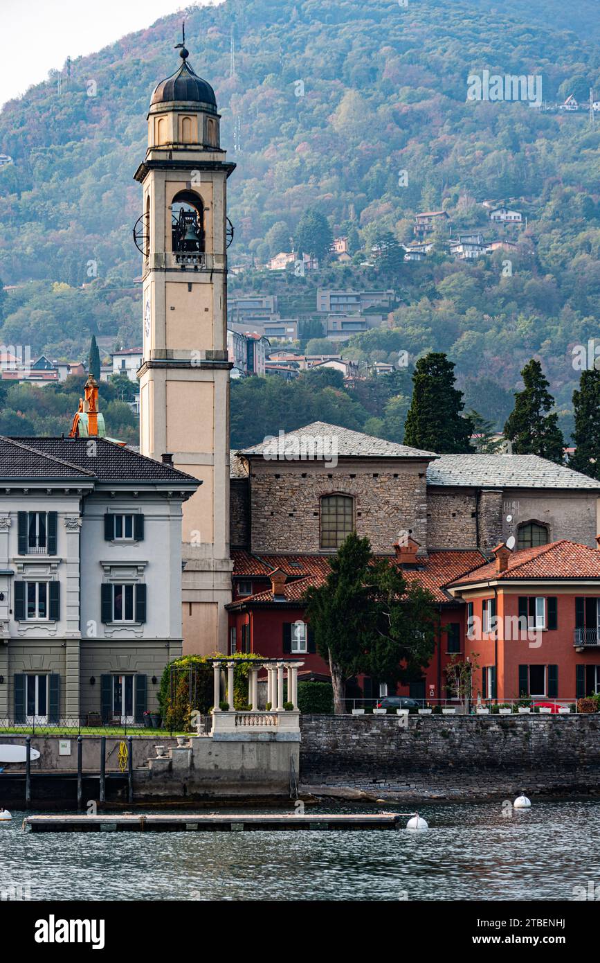 Bell Tower in Lezzeno, Italy Lake Como Stock Photo - Alamy