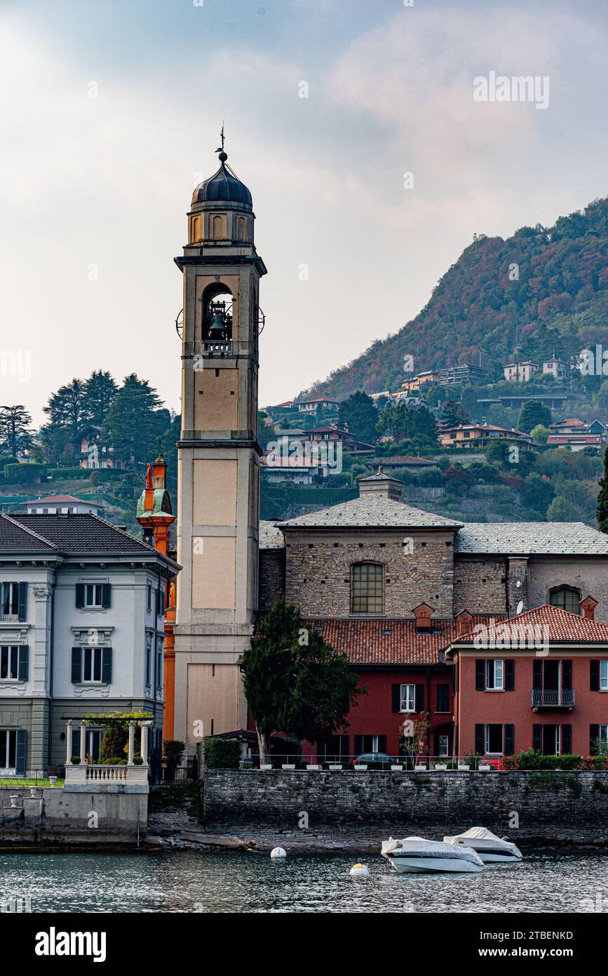 Bell Tower in Lezzeno, Italy Lake Como Stock Photo - Alamy