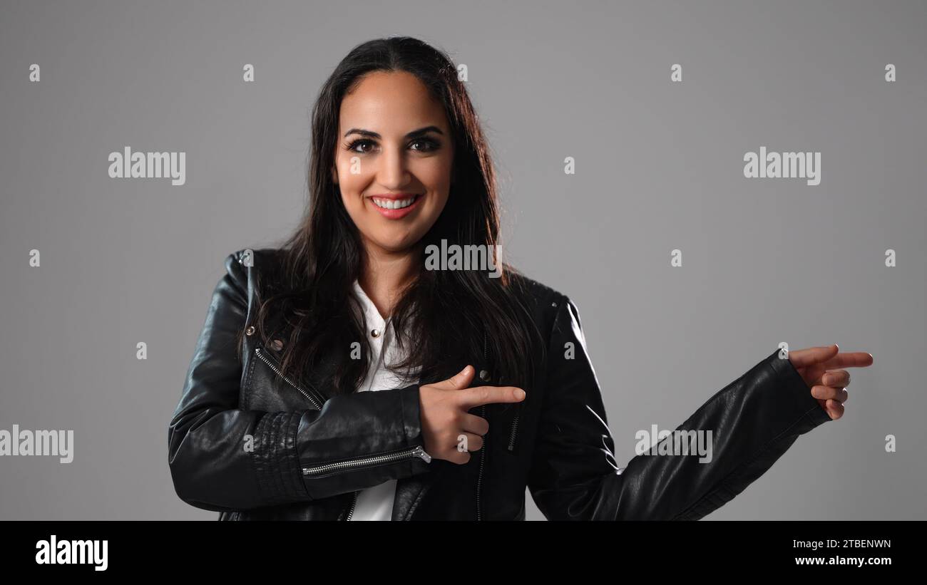Woman points spot on hi-res stock photography and images - Alamy