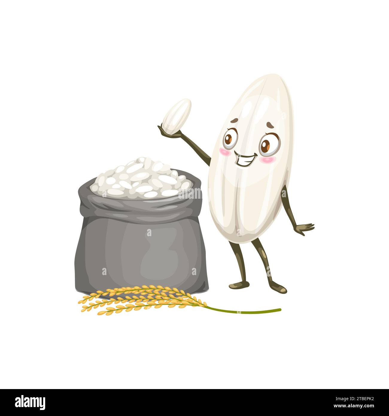 Rice cartoon grain character. Isolated vector adorable funny cereal ...
