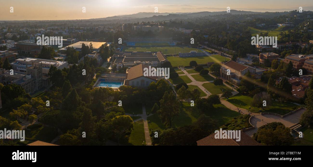 Aerial Sunset View of UCLA Campus with Lush Greenery, Diverse ...