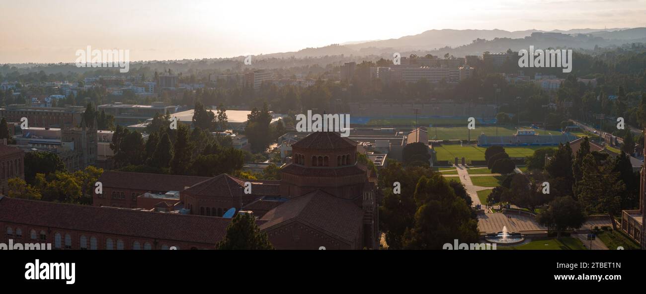 Aerial Sunrise or Sunset View of UCLA Campus with Lush Greenery ...