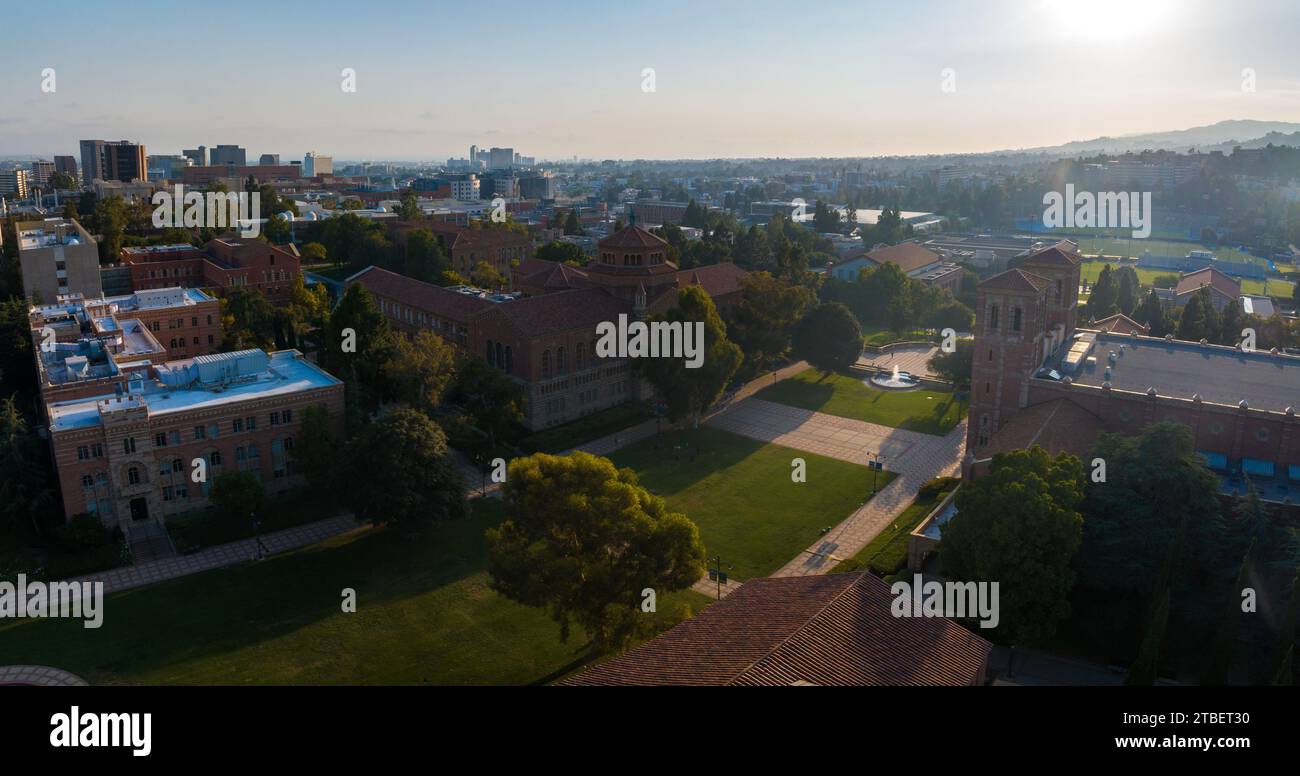 Aerial View of Historic and Modern University Campus at Sunrise with ...
