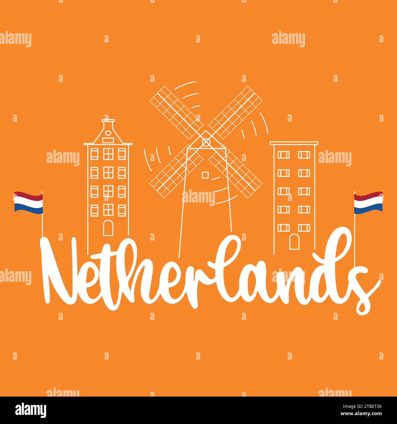 Outline of a city from netherlands with a windmill landmark Vector ...