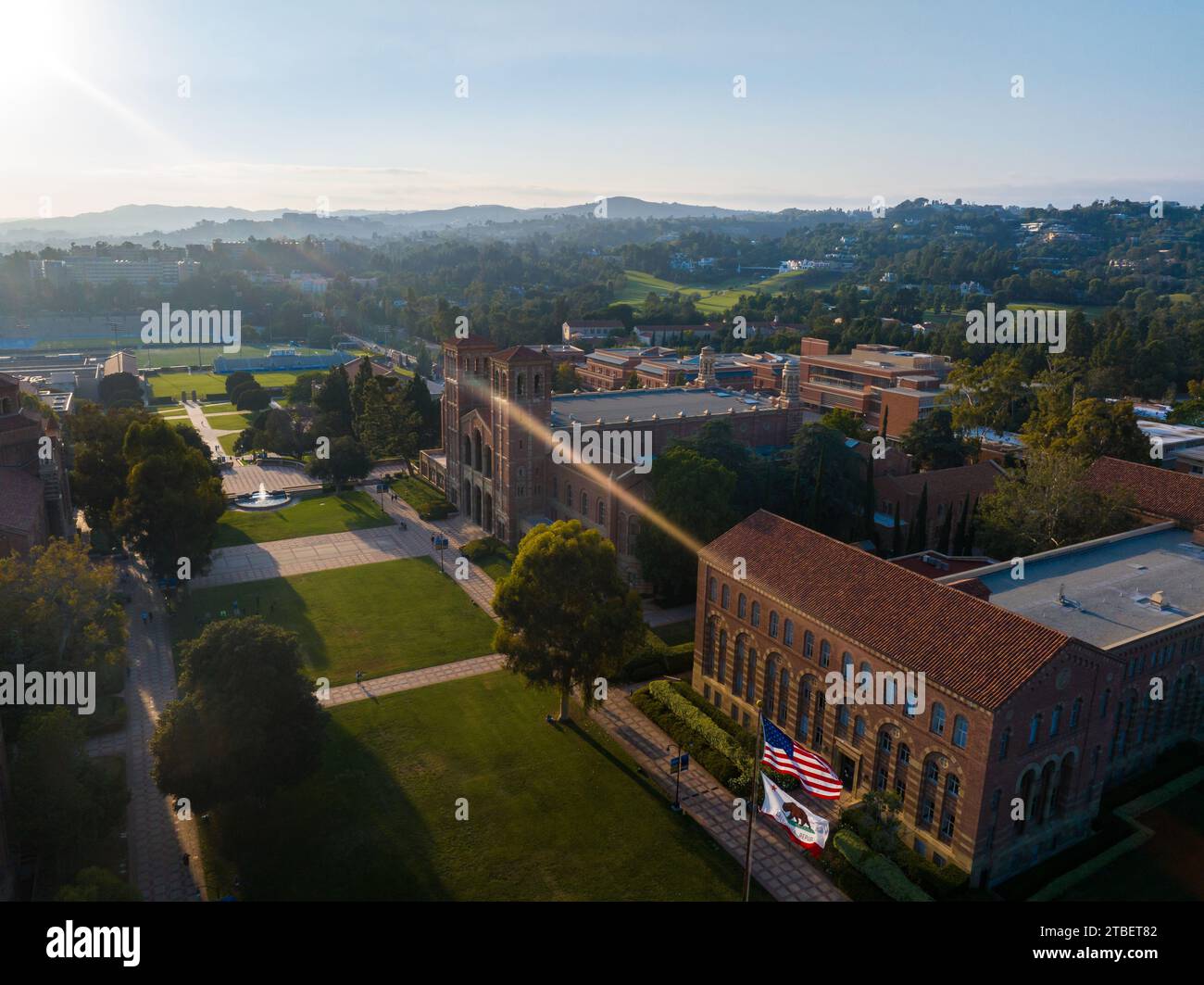 Aerial View of American University Campus at Sunrise with Classical and ...