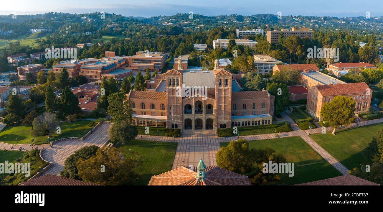 Aerial View of UCLA Campus Featuring Royce Hall in Serene Morning Light ...