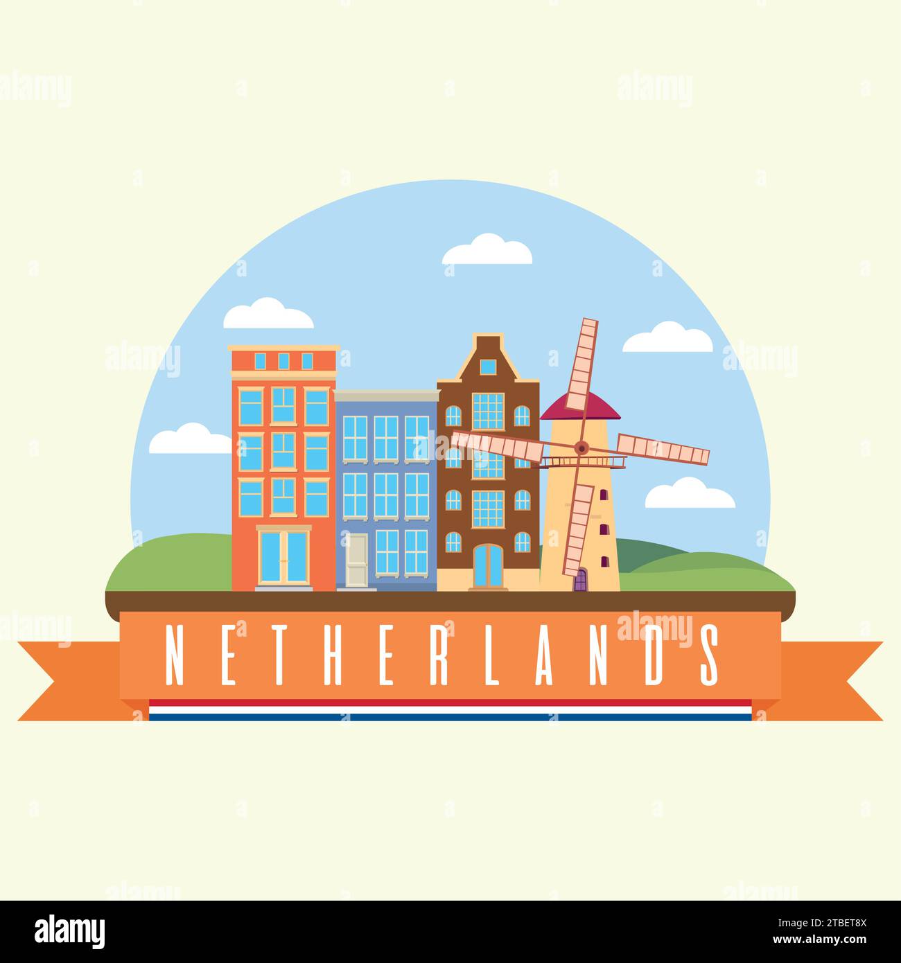 Colored city of Netherlands with a windmill landmark Vector Stock ...