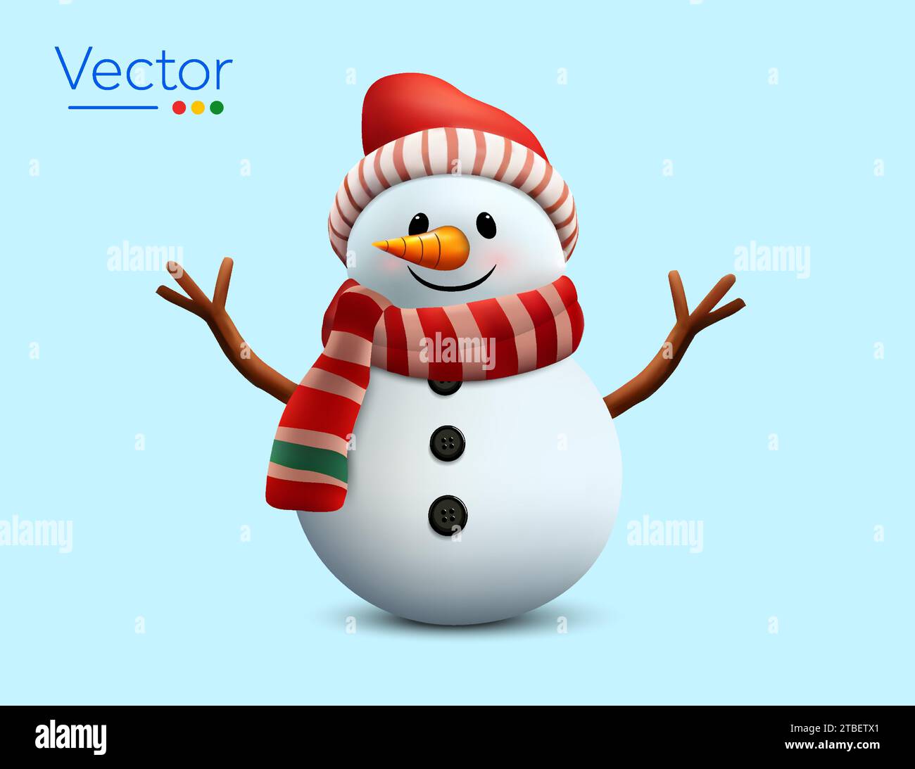 3d rendered cute smiling snowman with red cap or hat, scarf, orange ...