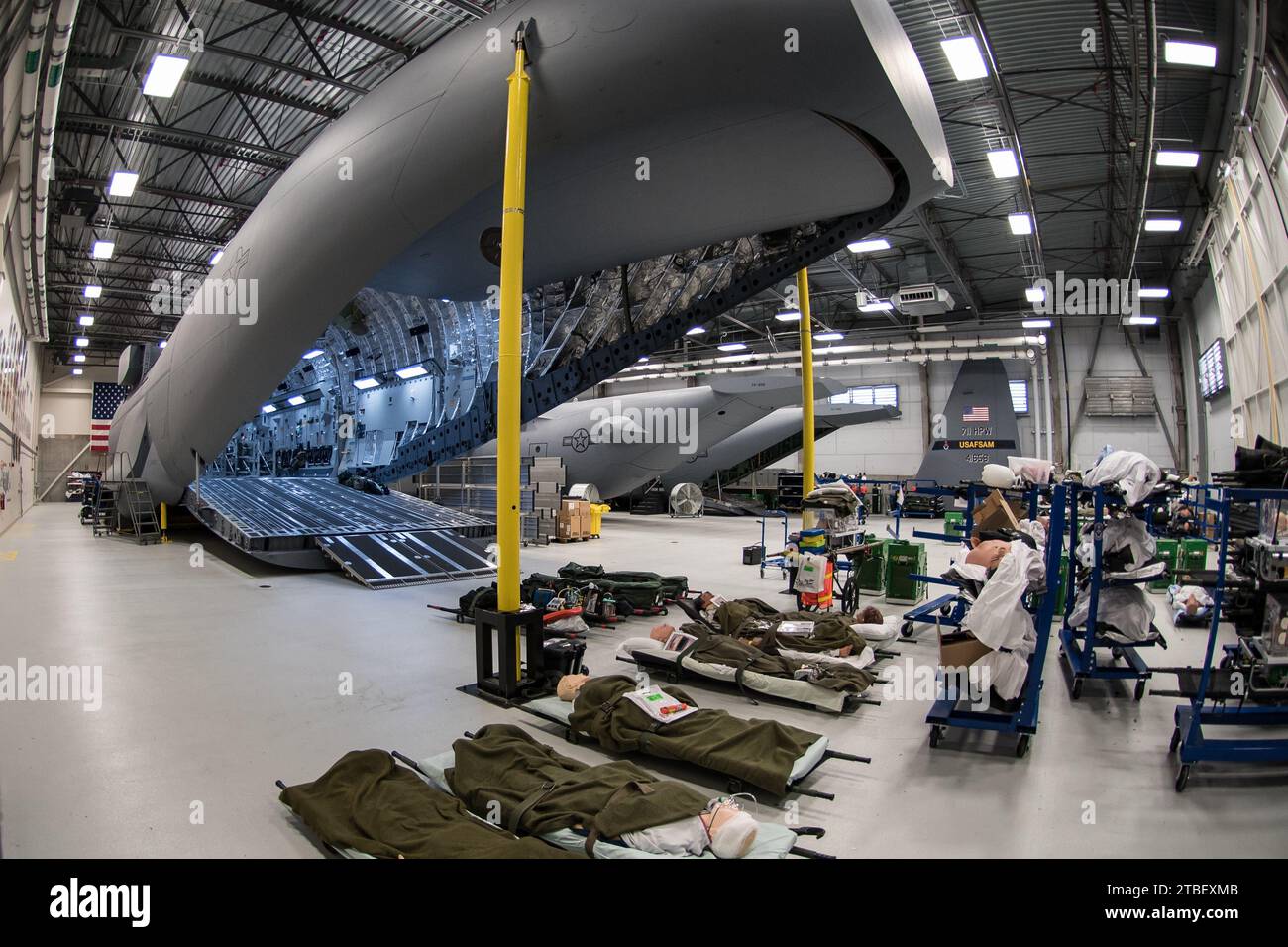 Aircraft simulators in the U.S. Air Force School of Aerospace Medicine, or USAFSAM, building sit ...